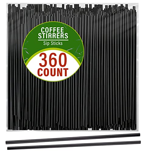 Party Bargains Disposable Coffee Stirrers 5", 360 Count, Black, Plastic Drink Stirrer Sticks, Cocktail Straws Bar Accessories, Hot Chocolate, Tea, Espresso Mixer, Cafes, Bistros, Hot Cold Beverages