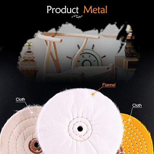 Rustark 6 Piece Polishing Compounds Kit with 3 Assorted Buffing Wheels Including Black Emery, Brown Tripoli, White Diamond, Yellow (30 Ply) Flannel (30 Ply), Cotton (40 Ply) for polishing