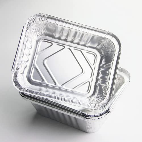PARTY BARGAINS 1 Lb. Small Aluminum Pan with Lids - 100 Pack Set with Plastic Dome Lids, 5.5" x 4.5" Disposable Take-Out Pans for Meal Prep, Pies, Cakes, Meats (Max 240°C)