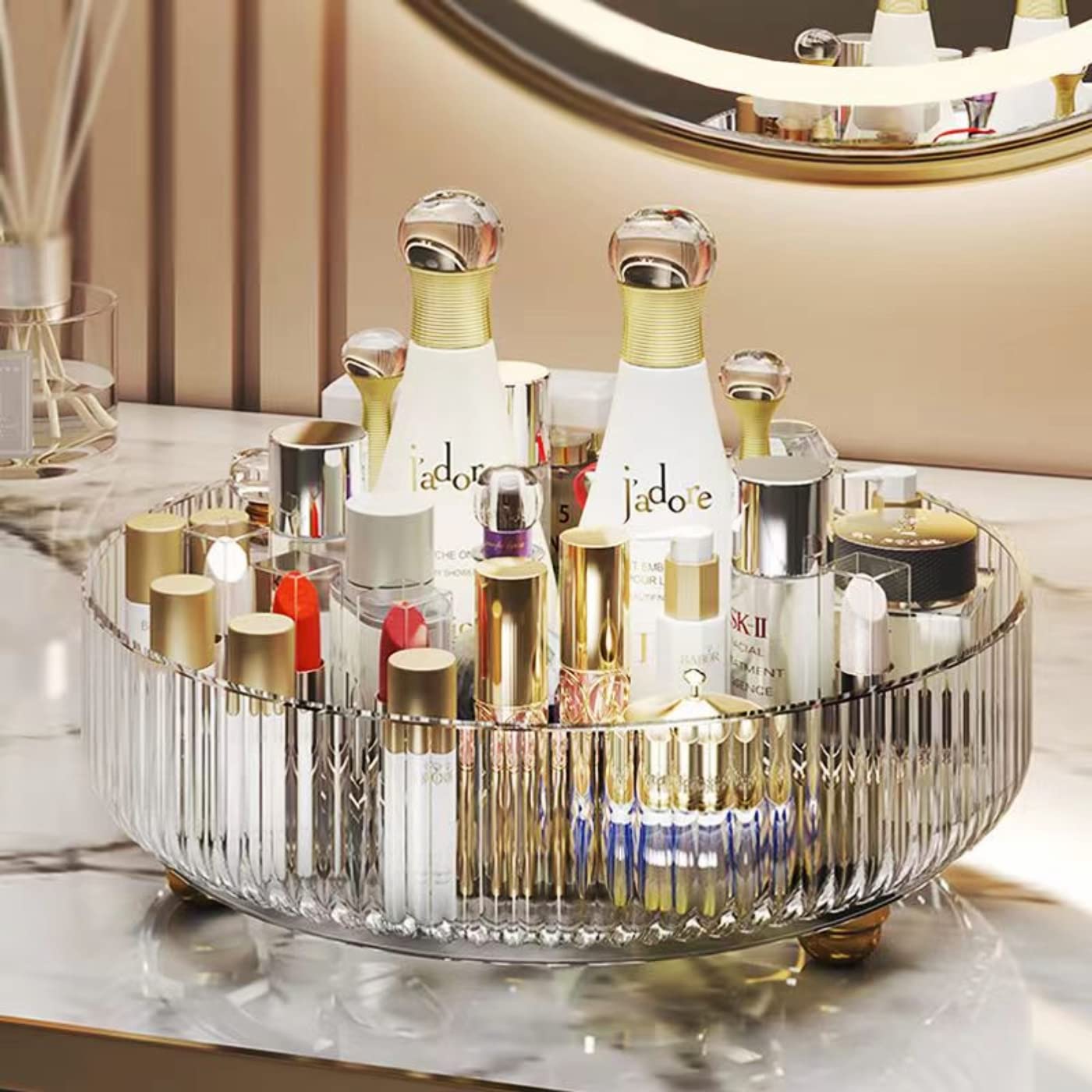 Lazy Susan Organizer with Gold Non-Slip Base,11Inch Makeup Perfume Organizer, Turntable Organizer for Cabinet, Round Spinning Organization for Pantry, Fridge, Countertop, Condiments