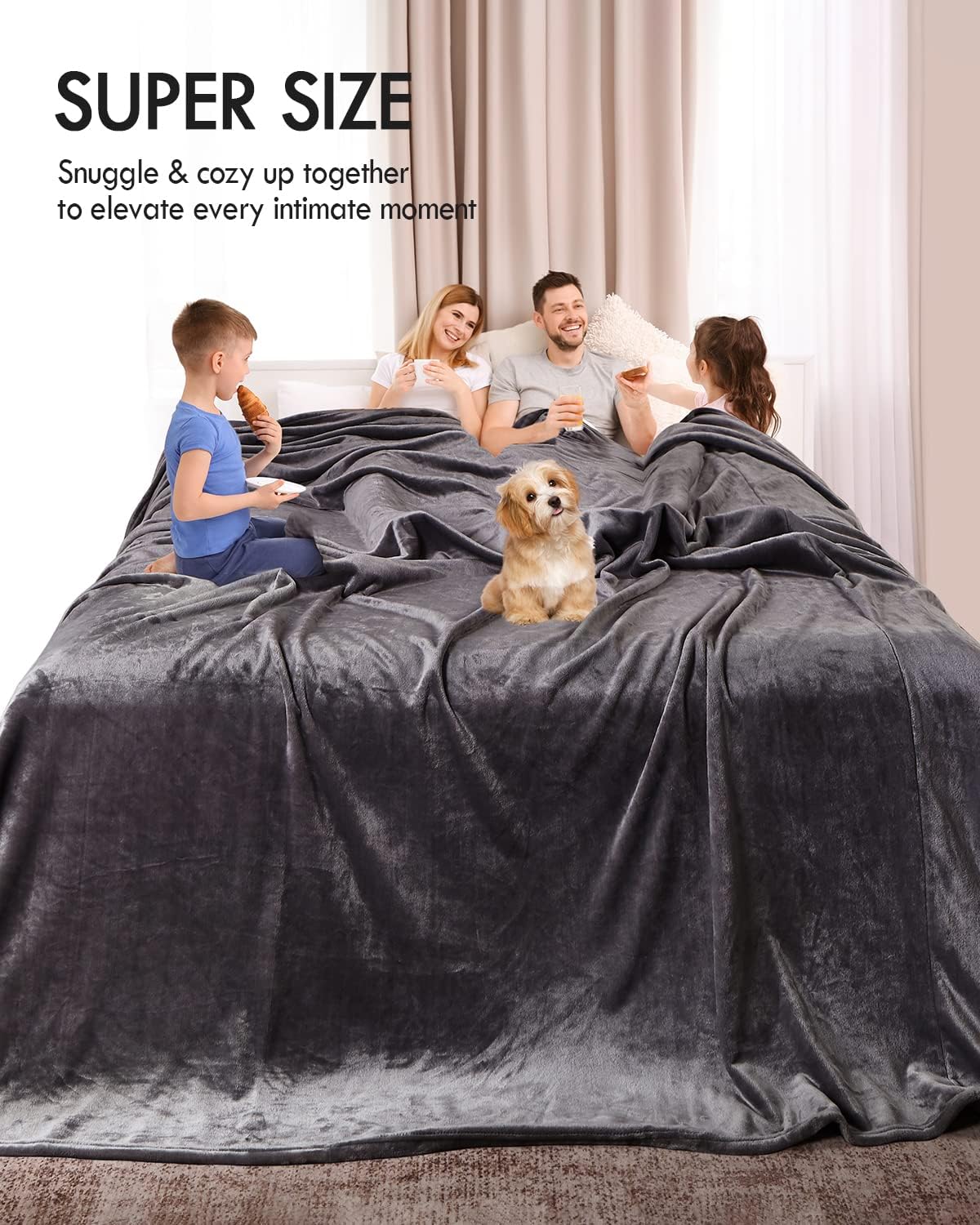 Kaisa Big Blanket 120β x 120" Oversized Huge Blanket 10' x 10' Large Blanket Throw Soft Smooth Cozy Plush Fluffy Flannel Blanket, Outdoor Blanket and Giant Picnic Blanket, Gray