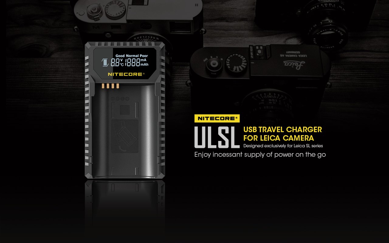 Nitecore ULSL USB Travel Charger for Leica BP-SCL4 Batteries - Compatible with Leica SL Typ 601 Series Camera, Sticker