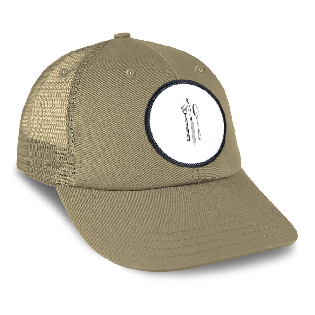 Patch Hat Trucker Baseball Cap Knife Fork Spoon Vintage Look B Home Kitchen Kitchen Fork Cotton Kitchen Tools Dad Hat for Men & Women Khaki Circle Patch