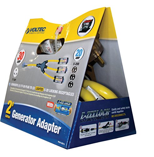 Voltec 04-00215 2ft 10/3 TT-30P Generator "W" Adapter w/E-Zee Lock & (3X) 5-20R Lighted Receptacles