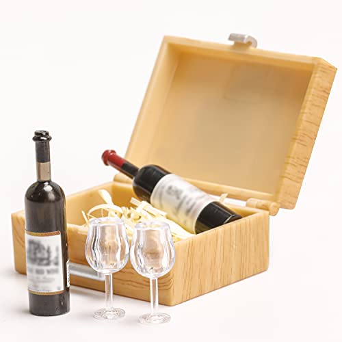 Miniature Wine Set Miniature Wine Bottles Mini Wine Glasses Goblet Cups Miniature Plastic Wine Box with Handle for 1:6 Action Figures Accessories Christmas Birthday Gifts