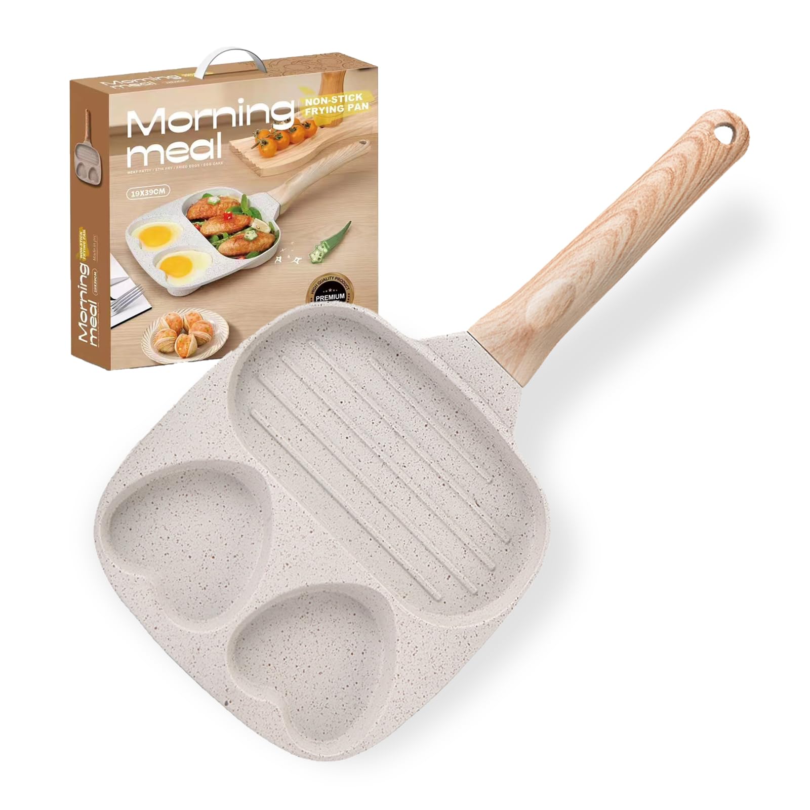 Tauvirboff Egg Pan Omelette Pan, 3-Cup Nonstick Egg Frying Pan for Breakfast, Egg Crepe Pan for Pancake, Bacon&Sausage, Healthy Coating Cookware Chef's Pan for Gas Stove and Induction Cooke (White)