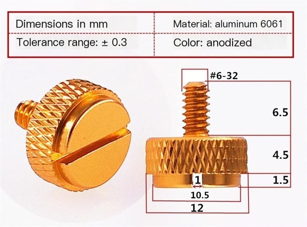 WAAZI Screw 6-32 * 6.5mm Desktop Computer Case Side Cover Hand Twist Slotted Screws (Color : Brown Orange)