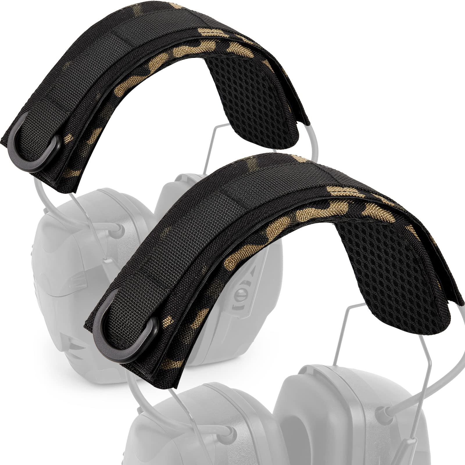 Patelai 2 Pieces Headset Cover Tactical Earmuffs Modular Cover for Accessories Replacement Headphone Headband Headset Cover Fit for All General Tactical Earmuffs, Black Camo