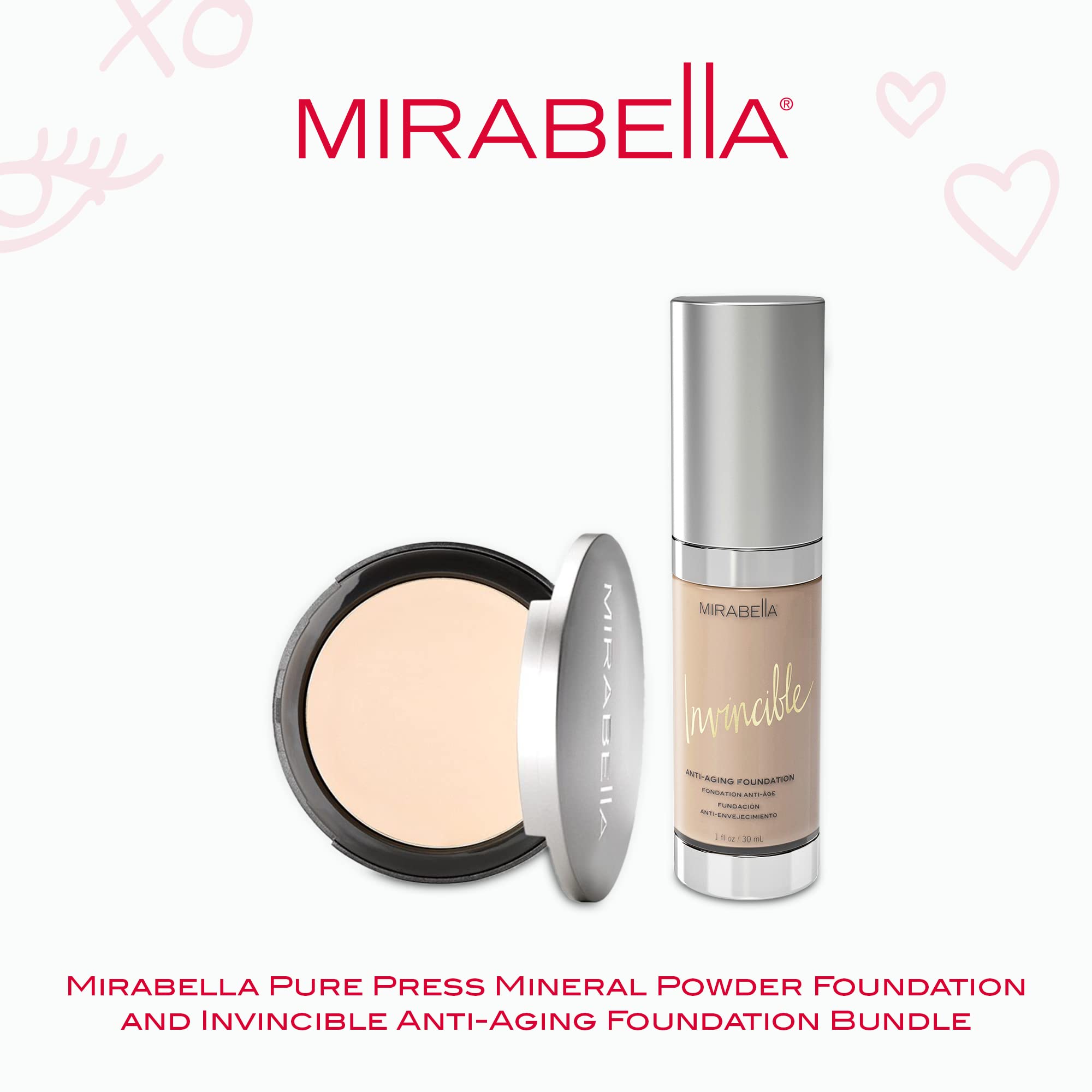 Mirabella Pure Press Mineral Powder Foundation and Invincible Anti-Aging Foundation Bundle