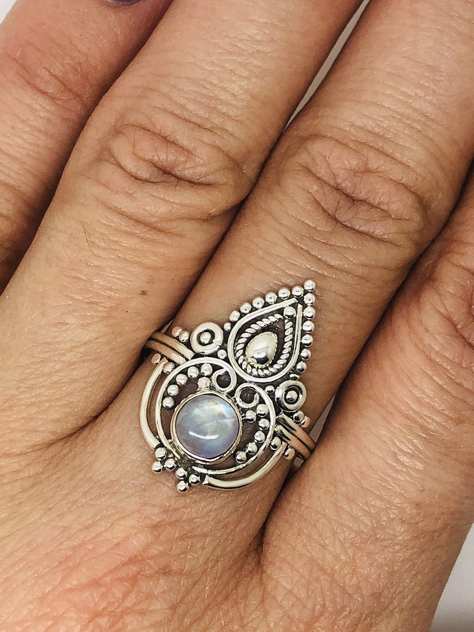 Koral Jewelry Round Moonstone Ethnic Ring 925 Sterling Silver Vintage Tribal Gipsy Boho Look (7)