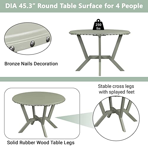 Voohek Kitchen Dining Set, 5-Piece Round Wood Table and Chair, Classic Family Furniture for Dinette, Compact Space, Green