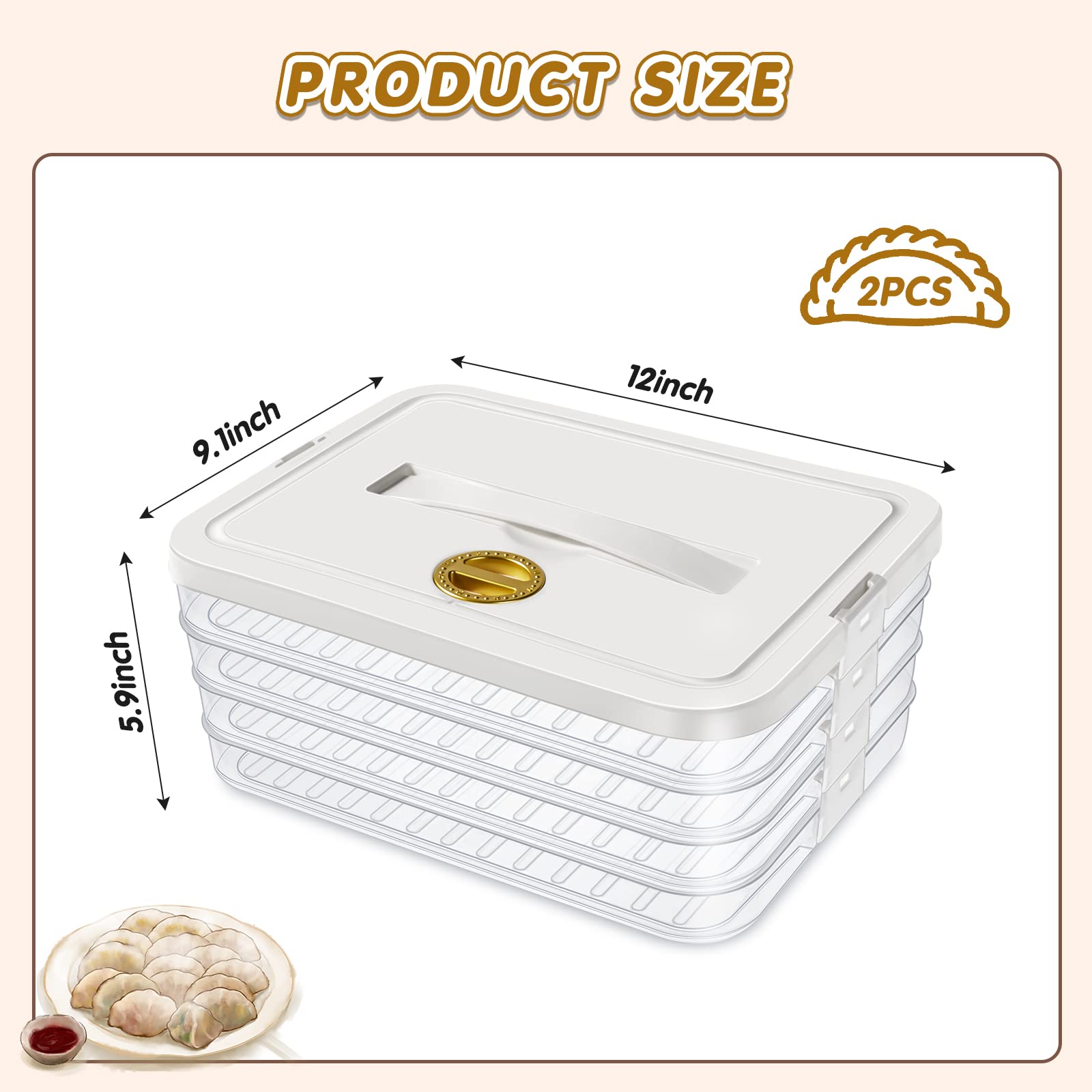 Nuanchu 2 Pcs 4 Layer Dumpling Storage Box for Freezer Food Container Refrigerator Dumpling Storage Box Plastic Cookie Storage Container Large Food Container Organizer Stackable Food Containers