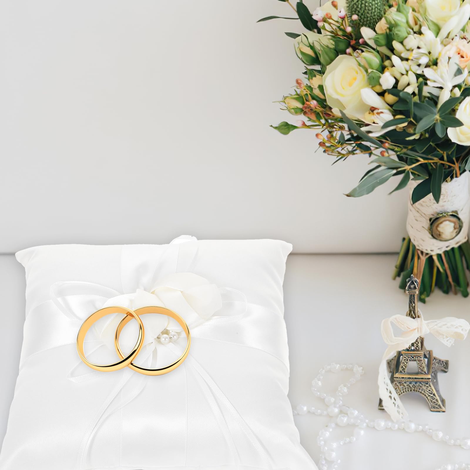 Totority Bridal Lace Ring Bearer Pillows- Elegant Wedding Ring Holder Pillow- Decorative Wedding Accessories and Supplies for Engagement and Wedding 20cm/79in