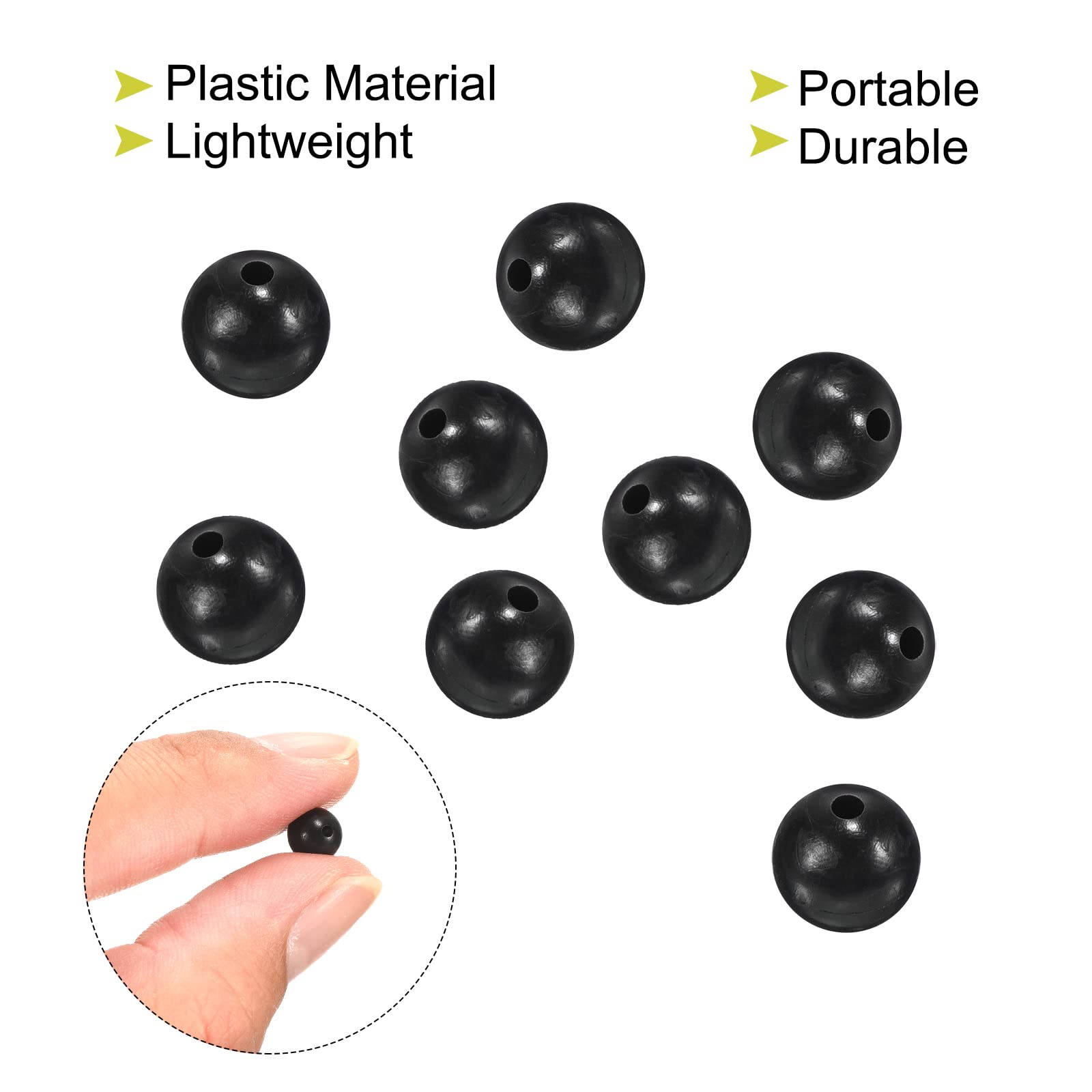 PATIKIL 12mm Fishing Beads, 200 Pieces Plastic Fishing Bait Eggs Rig Bead Tackle Tool Round, Black