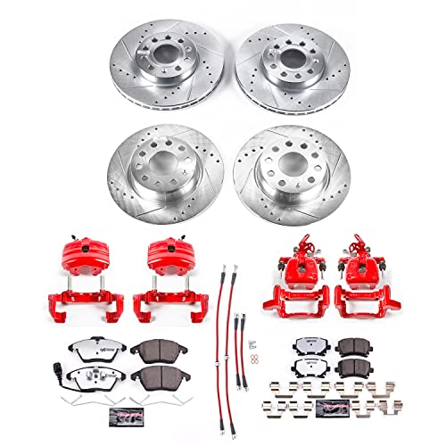 Power Stop Front and Rear KCH11330-26 Z26 Street Warrior Brake Pad Rotor Caliper and Hose Kit