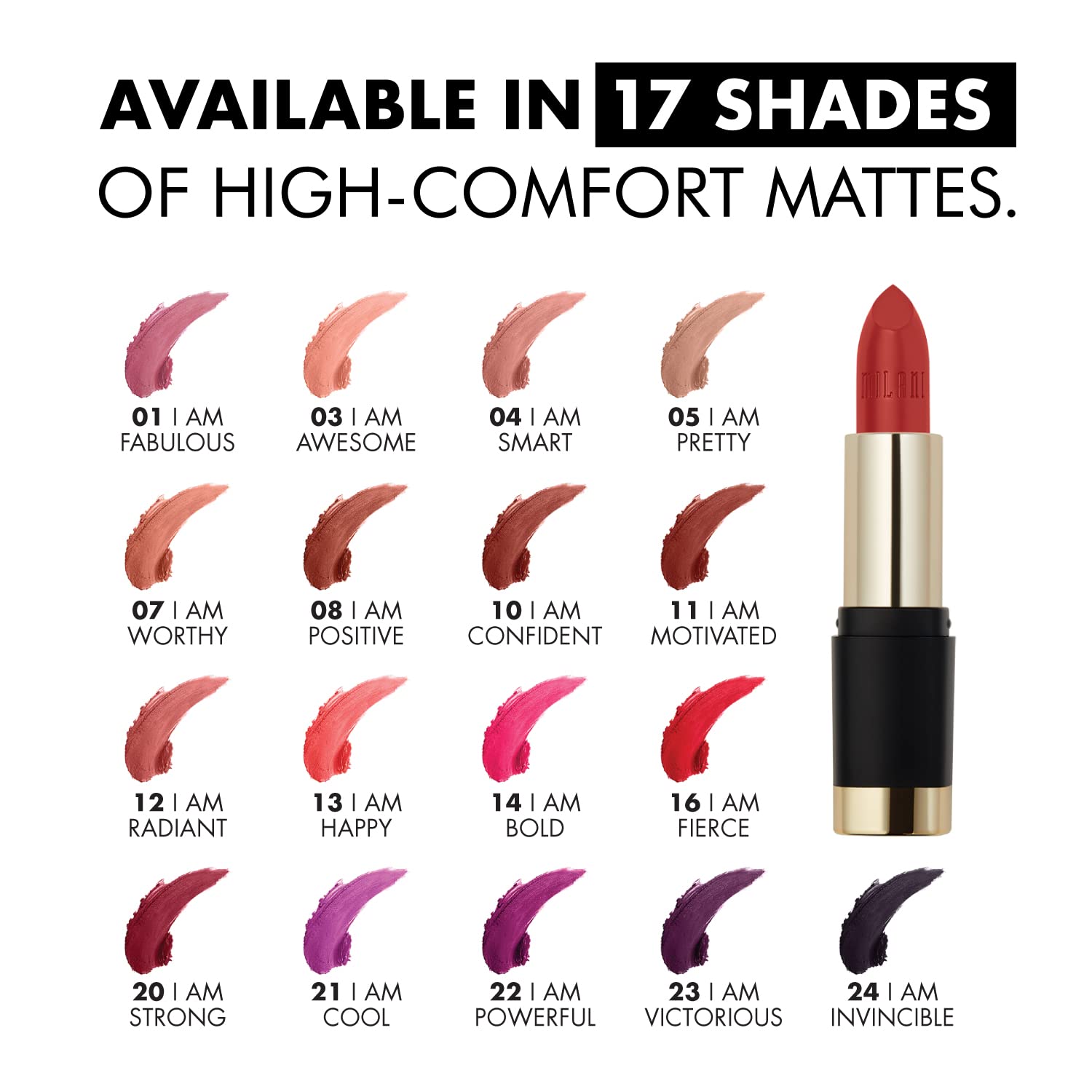 Milani Bold Color Statement Matte Lipstick - I Am Victorious (0.14 Ounce) Vegan, Cruelty-Free Bold Color Lipstick with a Full Matte Finish