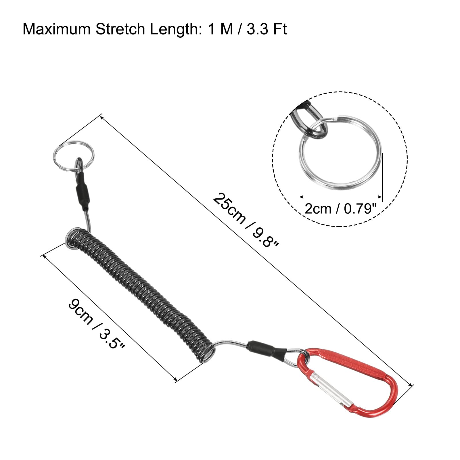 PATIKIL 3.3ft Fishing Tool Lanyard, 6 Pack Safety Cord Spiral Lanyard Tether Retractable with Red Metal Clip Keychain for Boating Kayak, Clear Black