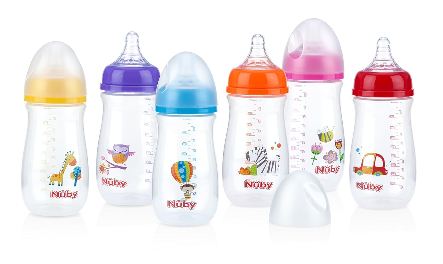 Nuby Wide Neck Bottle with Anti-Colic Air System, Colors/Prints May Vary, 1 Pack of 1 Bottle