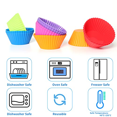 Yvnicll Silicone Baking Cups, Silicone Cupcake Liners Baking Cups Reusable Muffin Liners Non-Stick Cup Cake Molds Set,Muffin Liners - Pack of 24