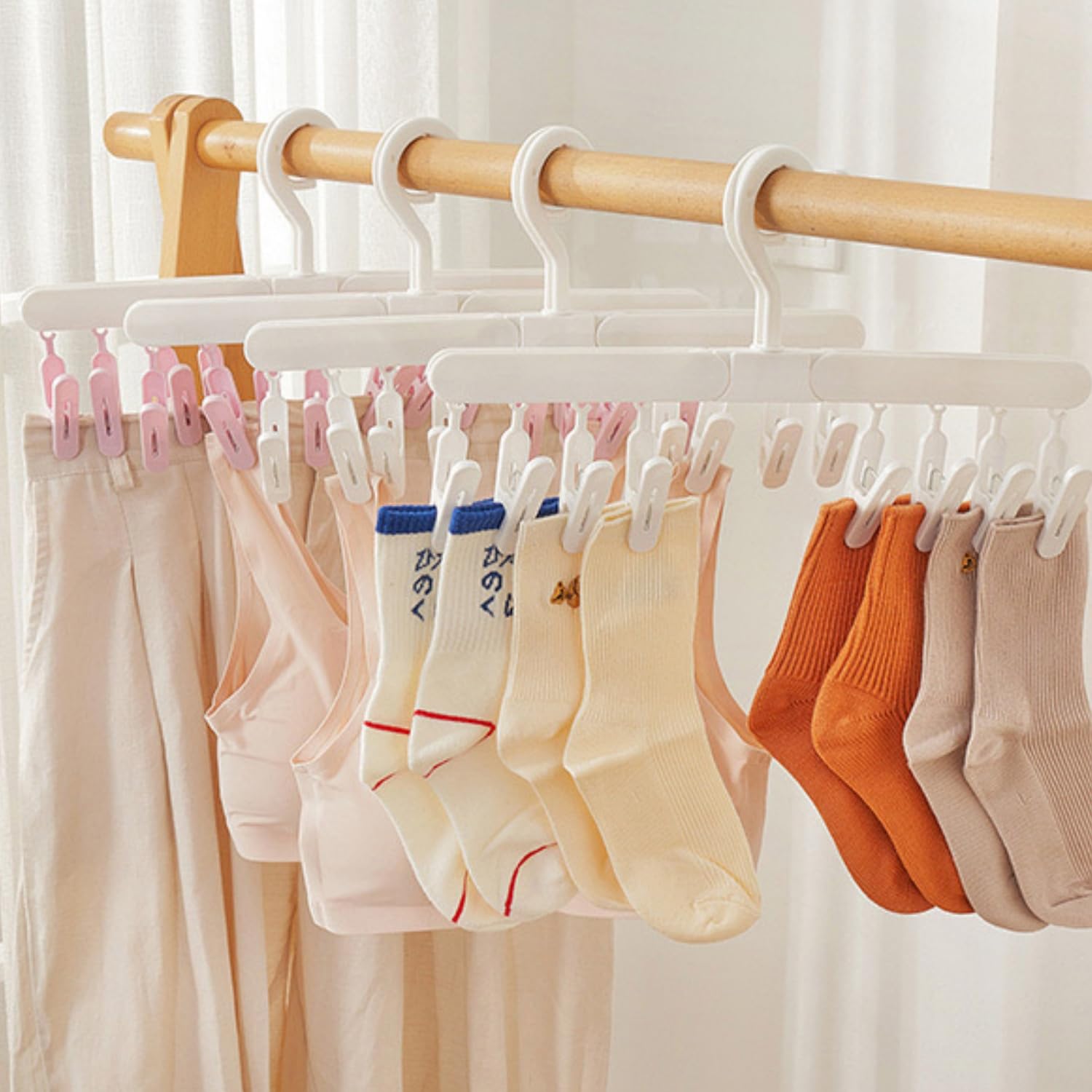 trrcylp Foldable Clothes Hanger with 24 Clips 3 Pack Clothes Drying Racks Windproof Collapsible Drying Racks for Laundry for Drying Socks Bras Underwears Hats Scarfs Towels and Diaper White