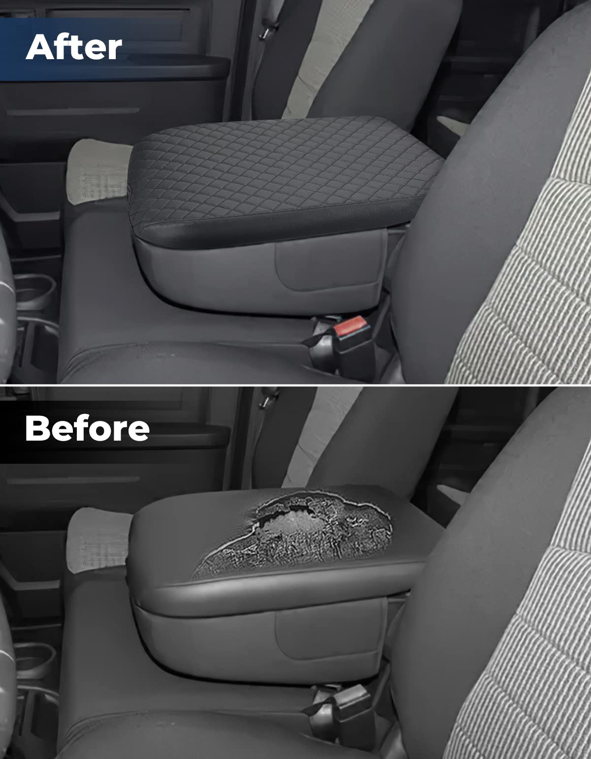 ISSYAUTO Center Console Cover Compatible with 2002-2012 Ram 1500 2500 3500 Jump Seat Console, Armrest lid Cover Leather Arm Rest Covering for Car, Well-Make Durable Middle Console Cover