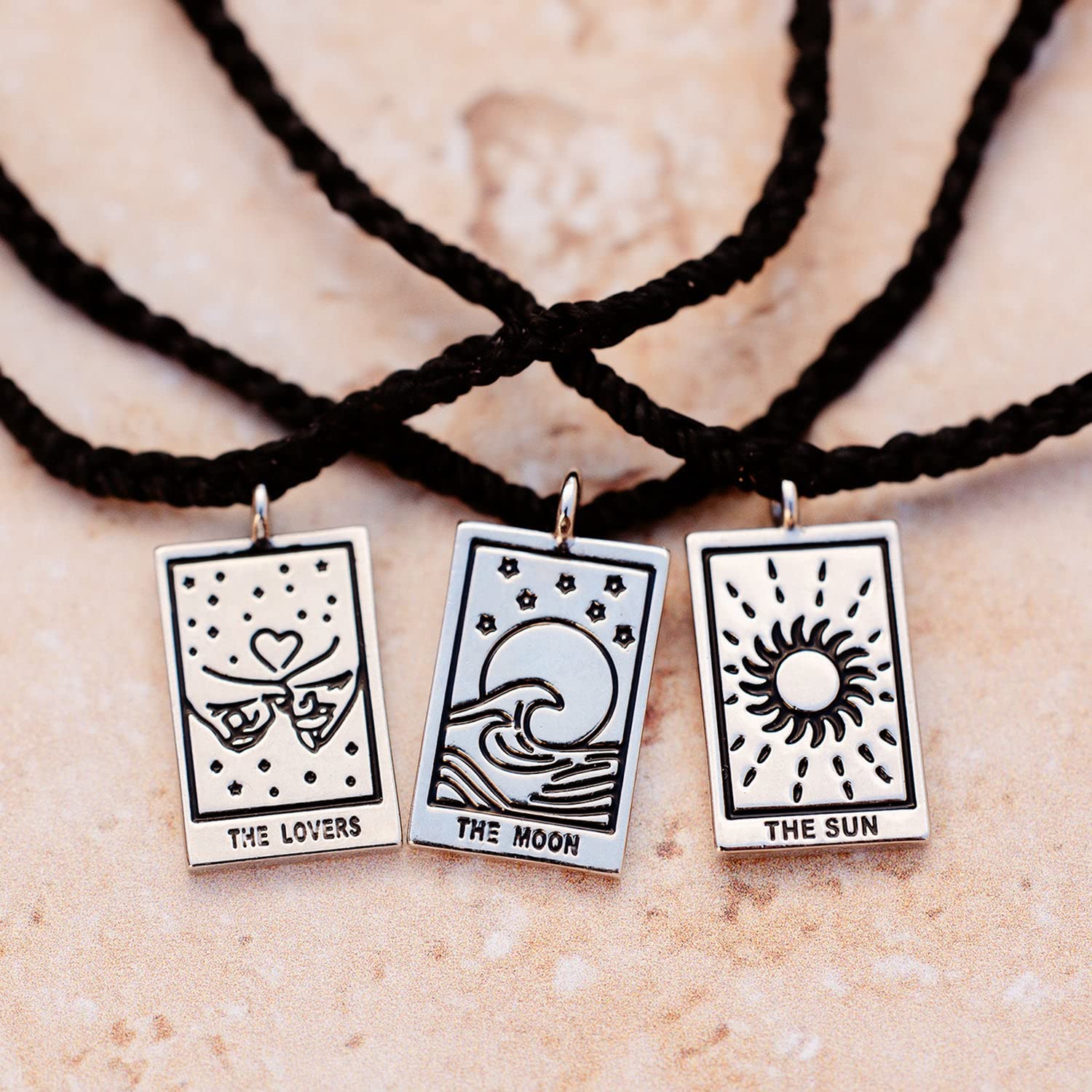 Pura Vida Bracelet Silver Lover Tarot Charm Bracelet - Adjustable Bracelet with Waterproof Band, String Bracelet for Women - Stackable Bracelets, Handmade Braceletss - Black