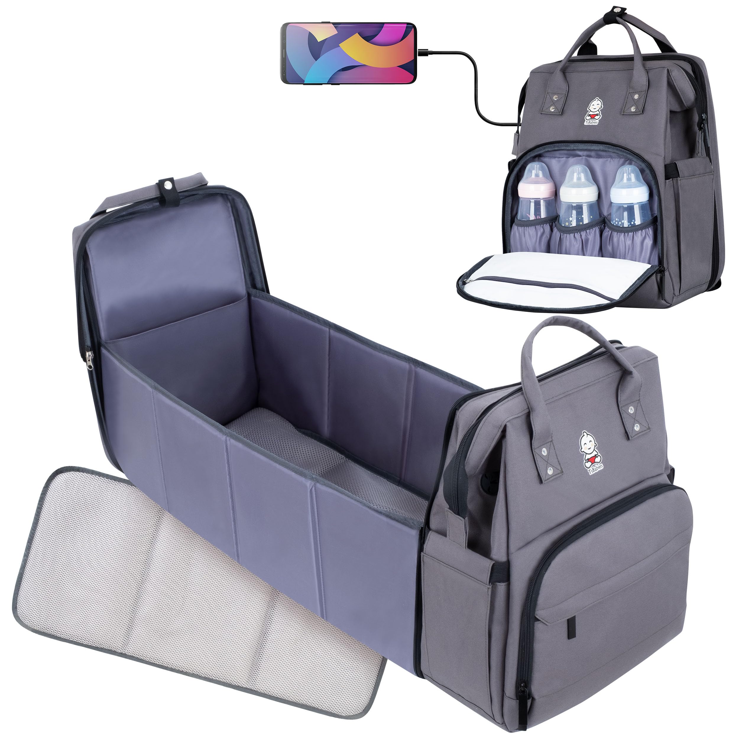 TsBabies Innovative Diaper Bag with Changing Station, Large Baby Bag, Diaper Bag Backpack with Insulated Pockets, Baby Shower Gifts