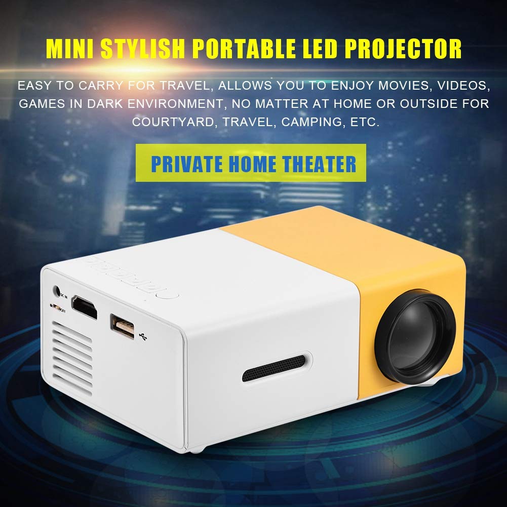 Mini Home Theater Projector,ASHATA Portable Stylish LED Projector with 1080P HD,HDMI Multimedia Player Video Projector With Clear Stereo Sound Effect (White Yellow)