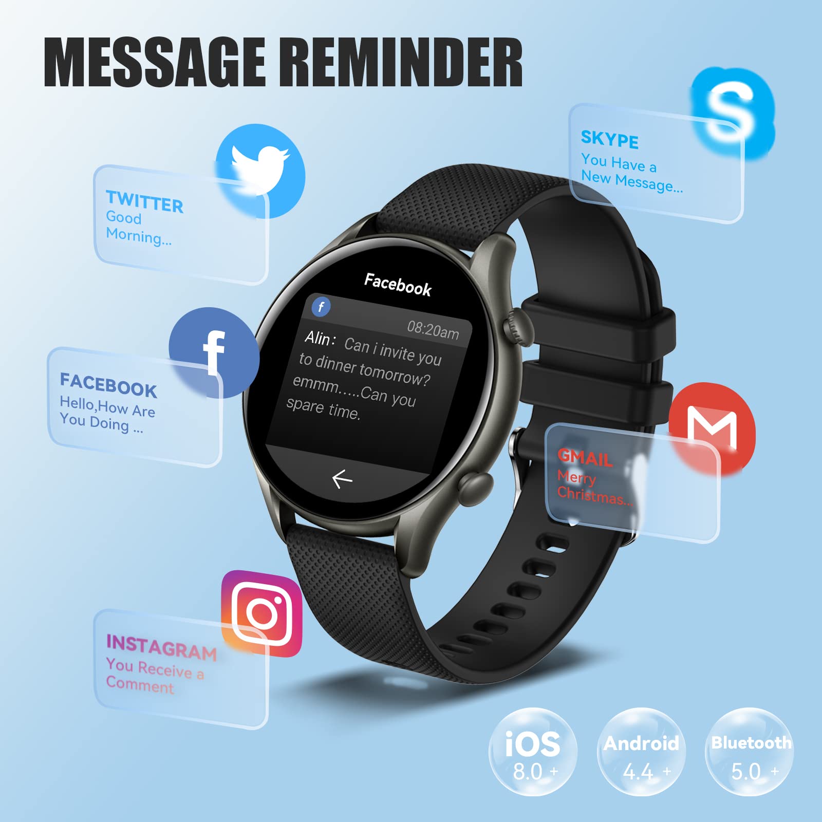 Smart Watch for Men 1.32” HD Touch Screen Fitness Tracker with Bluetooth Calls Step Counter Watch with Heart Rate Monitor Sleep Tracking Activity Trackers for iOS Android (Black)