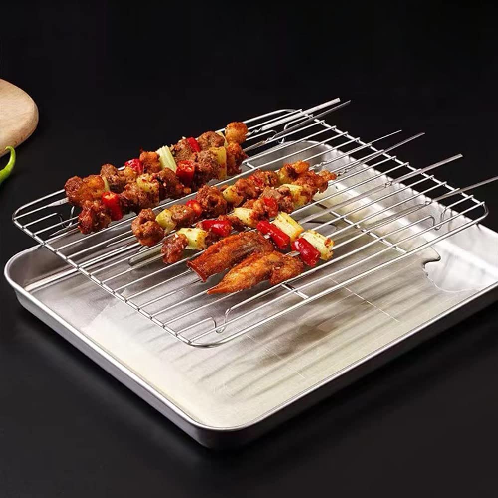 N&S AMOCWJ Food Grade Cookie Sheet with Wire Rack, Half Baking Pan for Oven Cooking, Stainless Steel Rimmed Tray Cooling Roasting Broiling Bacon Meat Steak - Dishwasher Safe (XL), Silver