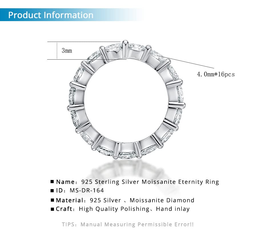 pickyegg.com Eternity Moissanite Ring 4mm/0.3ct 16pcs 5cttw D Color Lab Created Diamond Sterling Silver Eternity Wedding Band Ring for Women (10)
