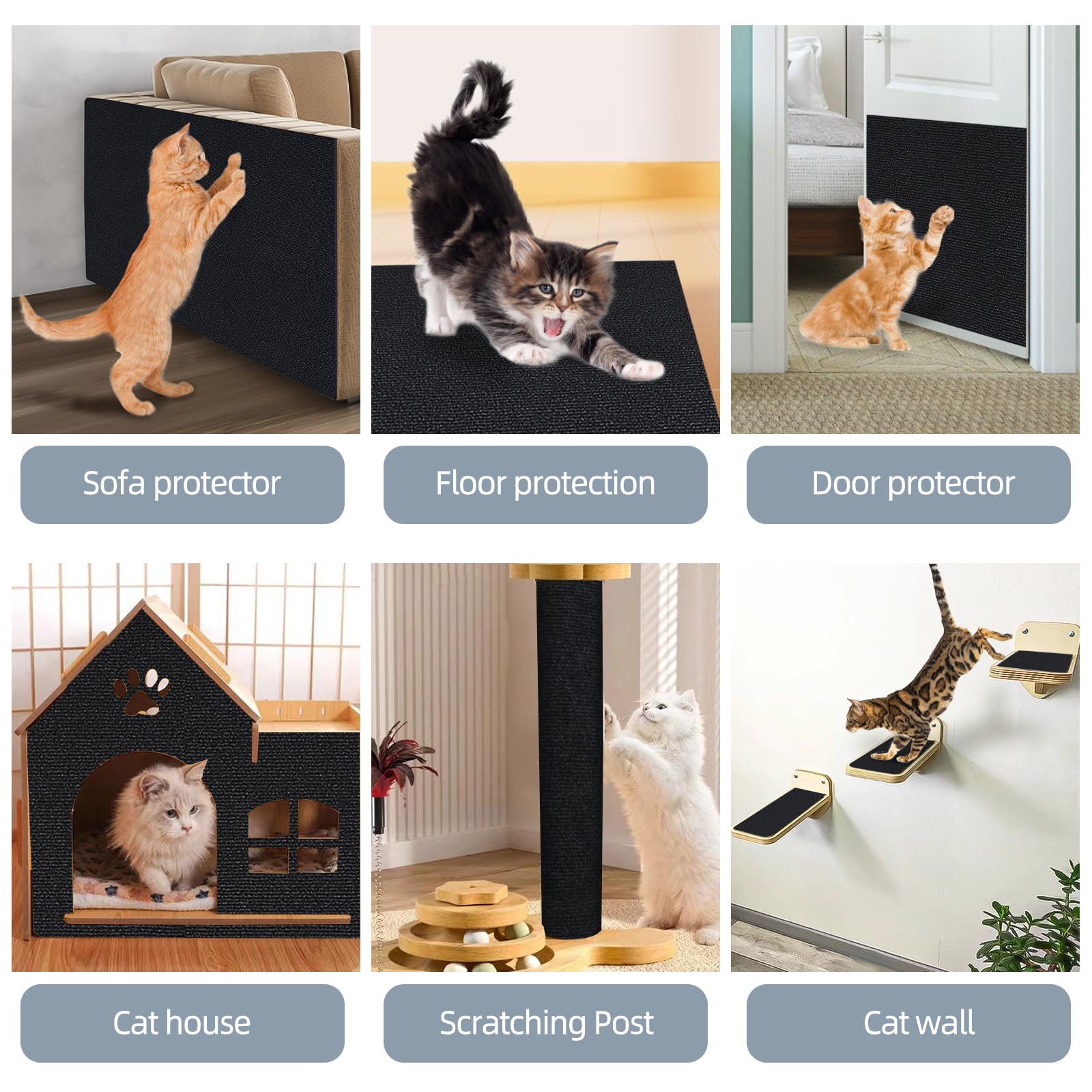 XUYEDOGLSH Cat Scratch Mat,Cat Scratch Carpet Trimmable Self-Adhesive Cat Scratch Pad,Decorative Cat Tree Shelf,Cat Wall,Cat Scratching Post,Cat Couch Protector 78.7"x15.8"(Black)