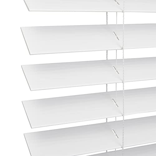 Lotus & Windoware Cordless, 2 Inch Faux Wood Room Darkening Blind, 12" Wide x 72" Long, Embossed, Bright White