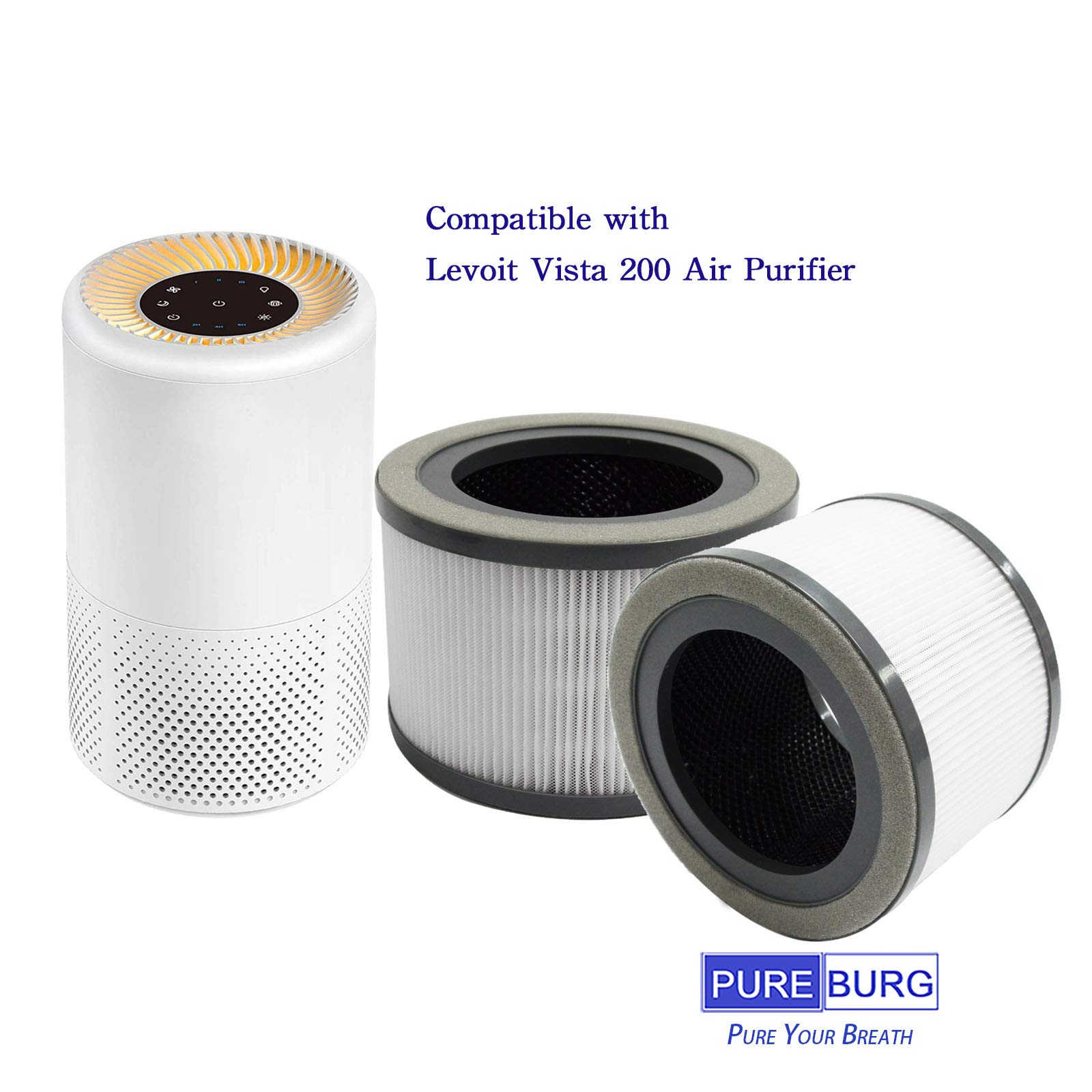 PUREBURG 2-Pack Replacement HEPA Filters compatible with Levoit air purifier, Vista 200 Part Number Vista 200-RF