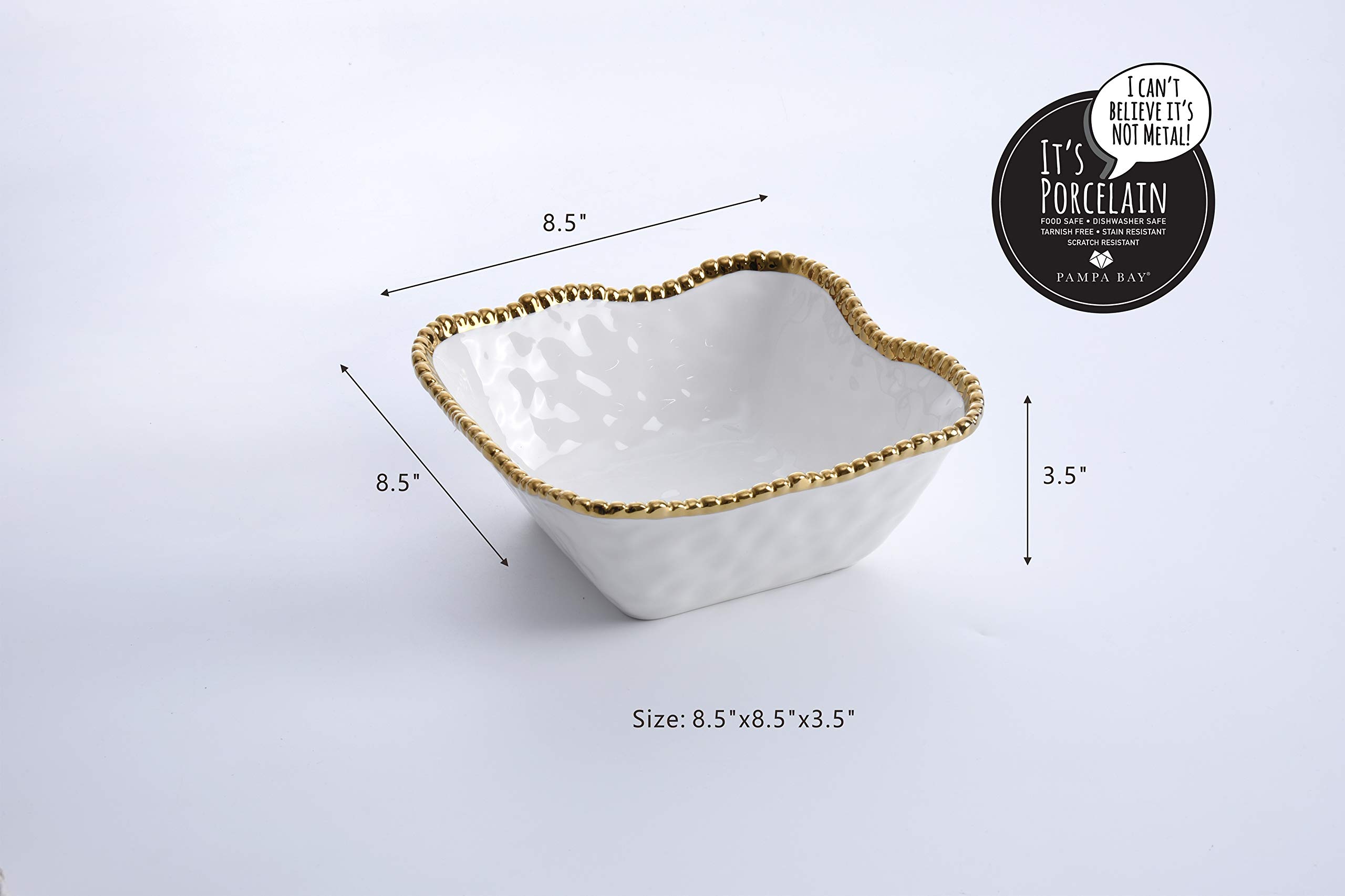 Pampa Bay Golden Salerno Porcelain Medium Square Salad Bowl