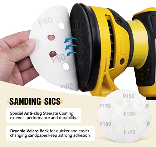 S SATC 100PCS 5 Inch Sanding Discs 60/80/120/150/220 Grits Gold Sanding Discs Hook and Loop 8 Holes Sandpaper Orbital Sander
