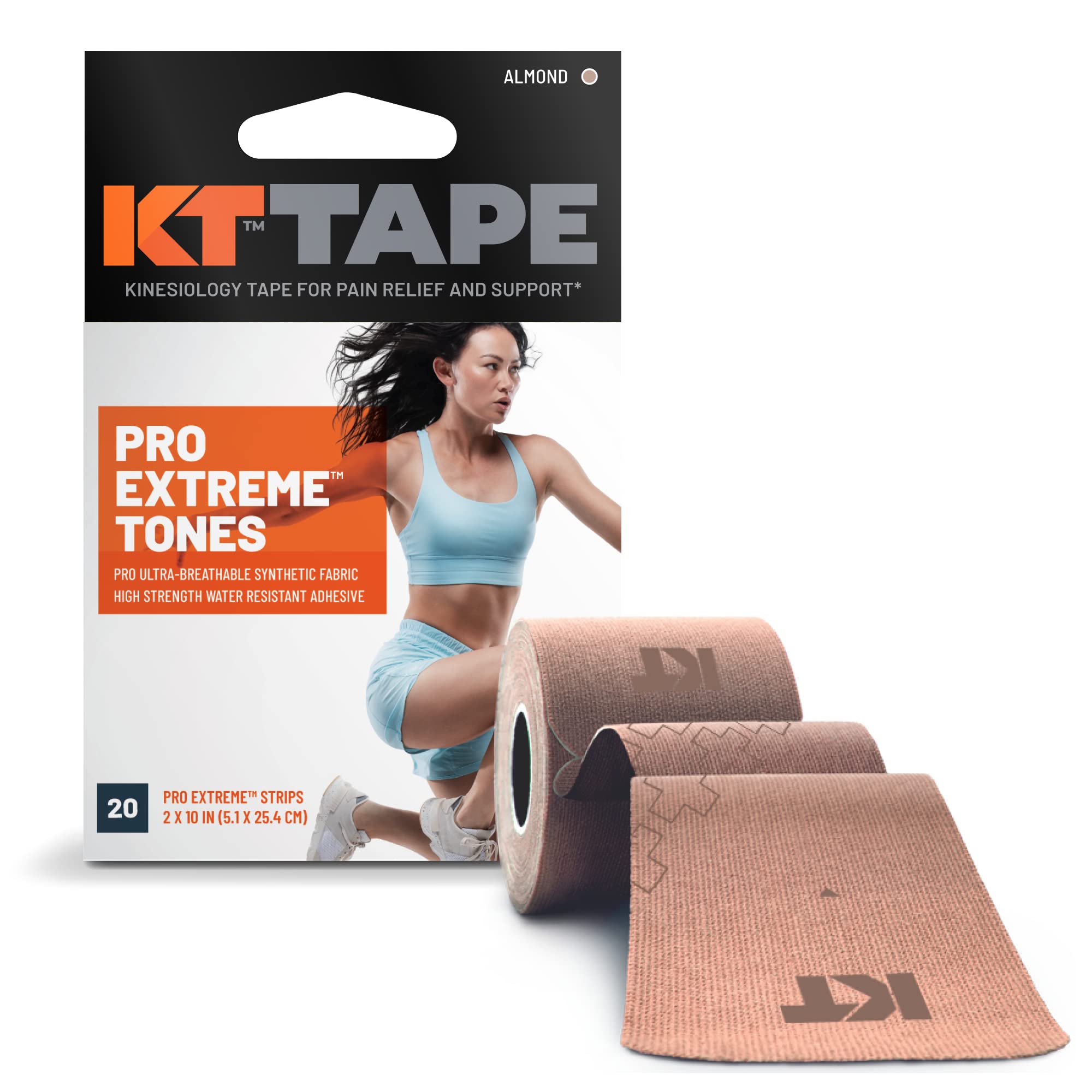 KT Tape, Pro Extreme Synthetic Kinesiology Athletic Tape, 20 Count, 10” Precut Strips, Tempo Taupe