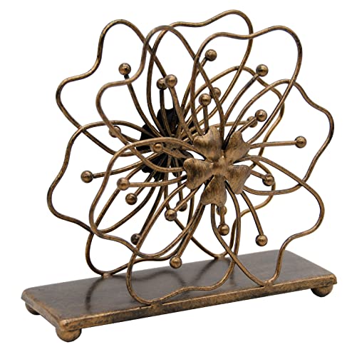 OwlGift Flower Style Napkin Holder, Freestanding Tissue Dispenser, Dining Table Napkin Storage for Home Kitchen Restaurant Picnic Party Wedding Housewarming – Bronze