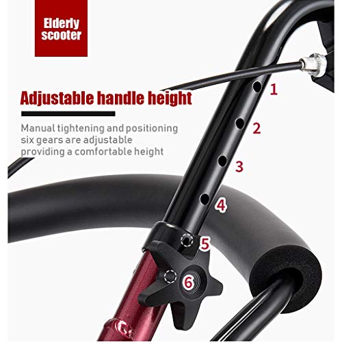 Walker,Walker Foldable Walker Lightweight Rollator Basket and Pole Holder PU Tires Height Adjustable Rollator with backrest and seat, red Outdoor