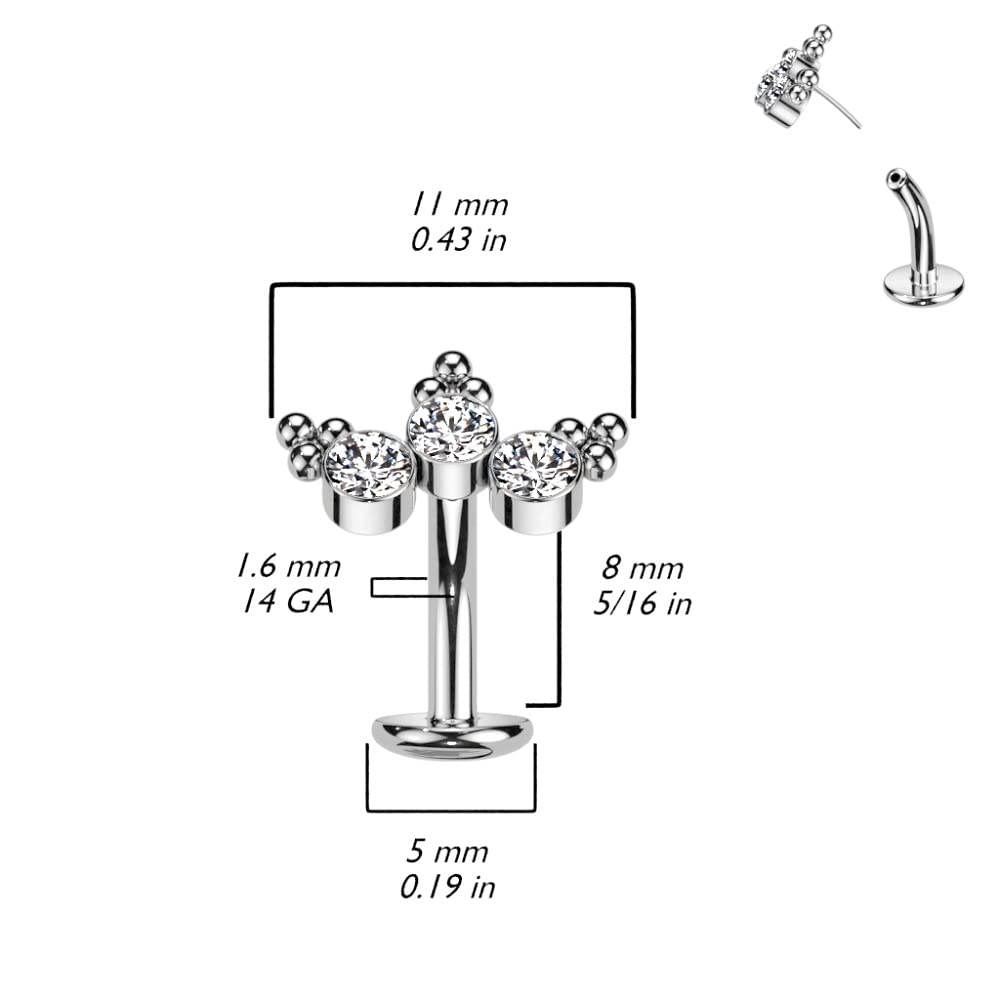 Pierced Owl 14GA F136 Implant Grade Titanium Threadless Convex Base CZ Crystal Curve with Ball Clusters Floating Belly Button Ring (Black)