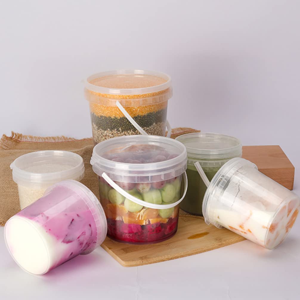 Operitacx 2 Pcs Clear Plastic Container with Lid Ice Cream Bucket Food Storage Containers Freezer Storage Buckets Round Plastic Pails with Handle for Homemade Ice-cream 1L