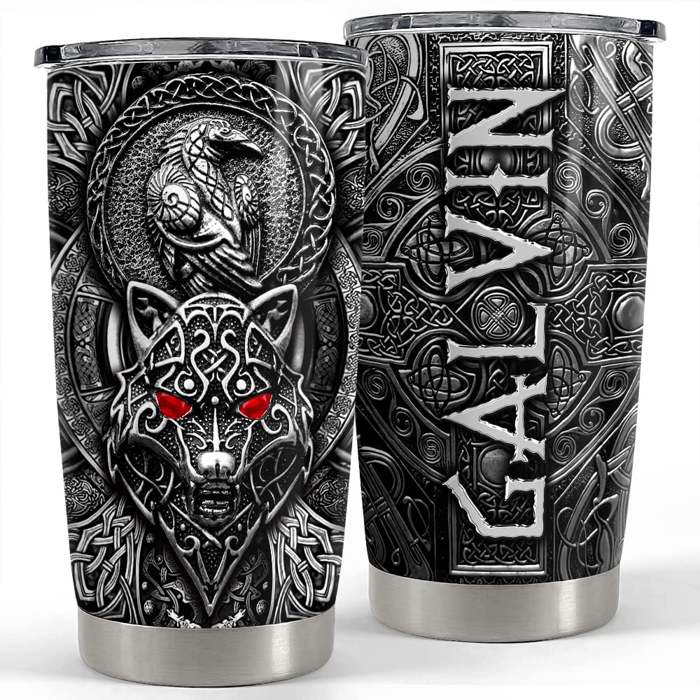 Personalized Wolf Tumblers Viking 20oz 30oz Tumbler with Lid Gift for Men Dad Son Father Husband Christmas Birthday