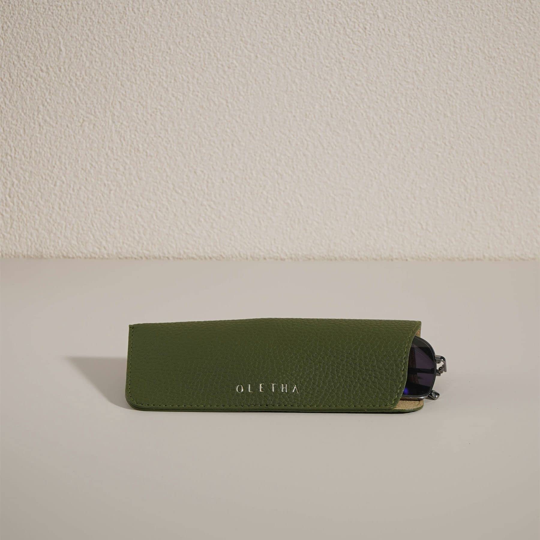 OLETHA Aesthetic Soft Glasses Case, Slim Travel Pouch for Sunglasses Eyeglass Reading Glass, Green