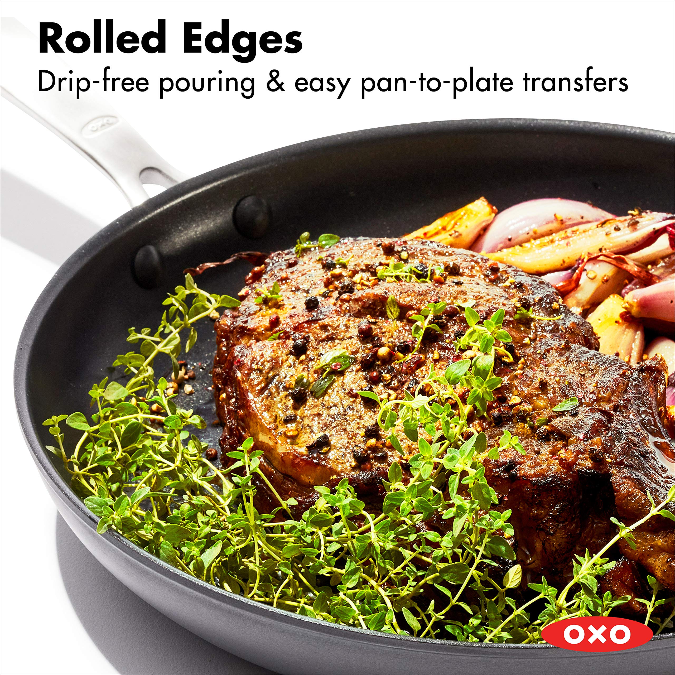 OXO Black Good Grips Non-Stick Frying Pan Set, 8" and 10" & Non-Stick Pro Dishwasher safe 12" Open Frypan