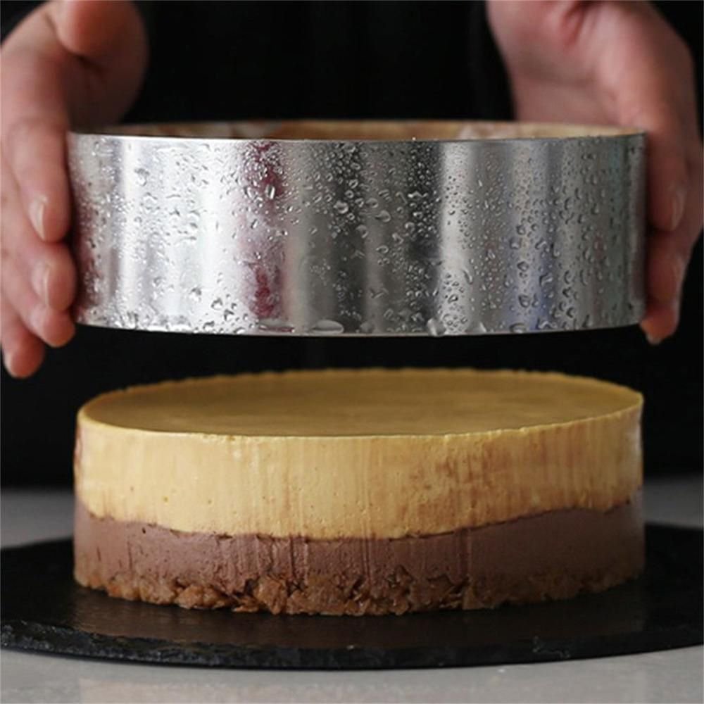 MOTZU 2 Pieces Cake Mold, Stainless Steel Mousse Cake Rings, Adjustable Mould, Cake Baking Cake Decor Mold Ring, Cake Collar, Chocolate and Cake Decorating Roll(Square + Round), 6-12 Inch