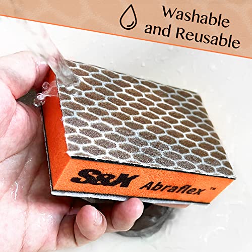 S&X Sanding Sponge Set 6-Pack of Hook and Loop Sandpaper Interchangeable 6 Assorted Grits - Wet and Dry, Anti-Clogging, Durable (6)