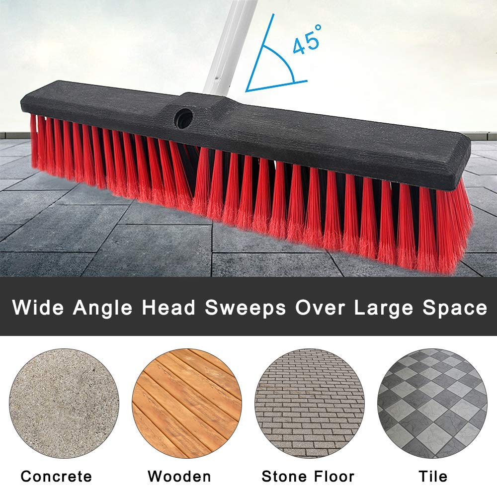 Push Broom Long Handle Rubber Bristles Sweeper Squeegee Edge 59 inches Non Scratch Bristle Broom and Push Broom Stiff Indoor Outdoor Rough Surface Floor Scrub Brush 17.7 inches Wide 61.8 inches