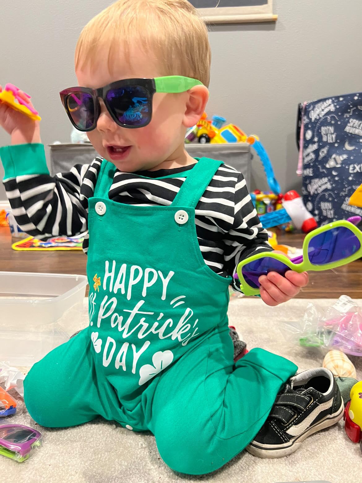 VINUOKER Baby Toddler Boy First St.Patrick's Day Outfit Infant Stripe T-Shirt + St.Patrick's Day Overalls Pant set