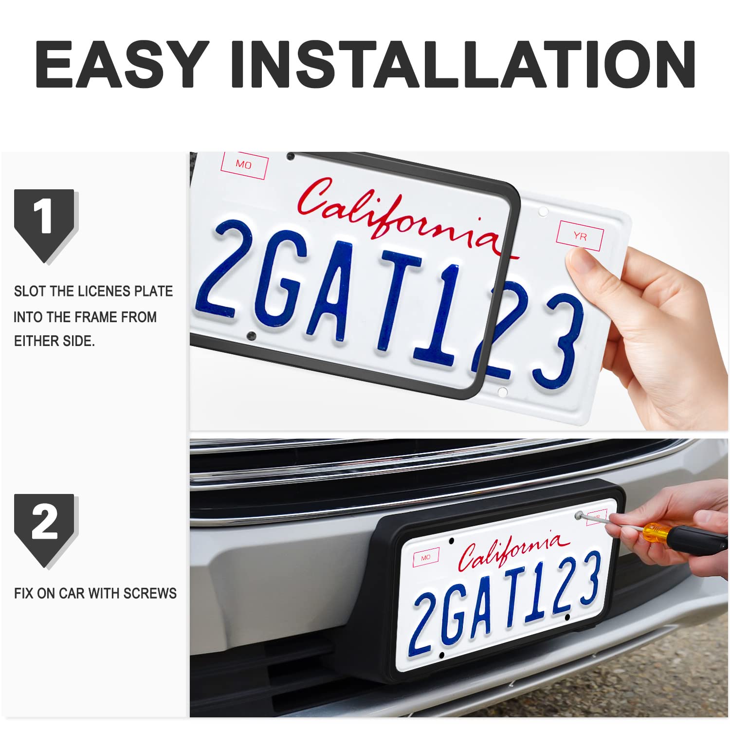 License Plate Frames, Leadstar 2 Pack Black TPU Car License Plate Cover, Universal US Car License Plate Bracket Holder. Rust-Proof, Rattle-Proof, Weather-Proof with Drainage Holes Car Accessories