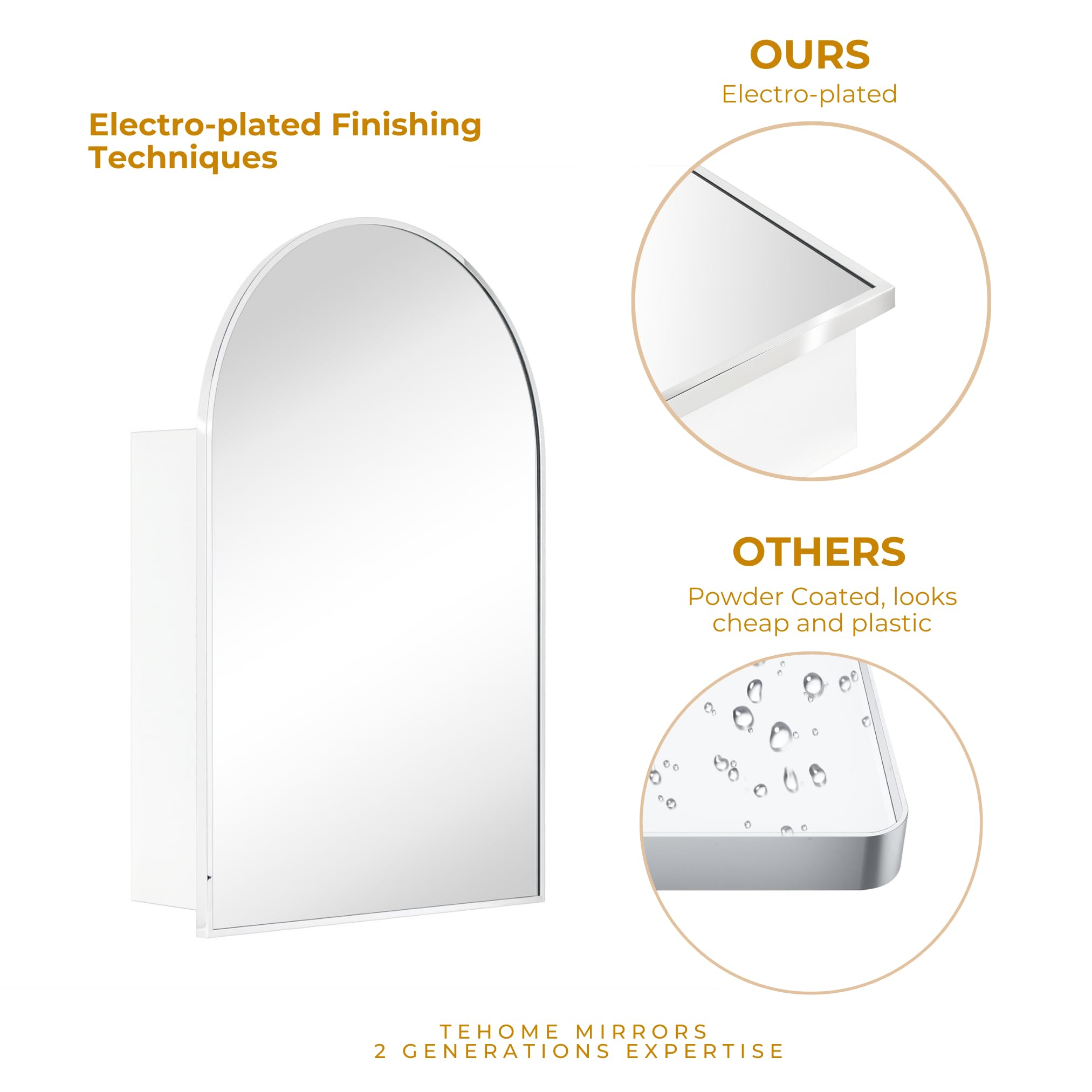 TEHOME 20 x 30'' Brushed Gold Arched Bathroom Medicine Cabinet with Mirror Recessed and Surface Mount Medicine Cabinet Mirror